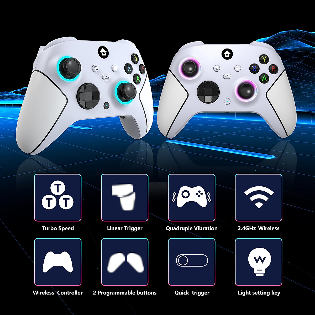 YUYIU Upgraded Wireless Controller with 7 Colors RGB Light for Xbox Controller, Xbox One Series X|S,Consoles,Steam PC Windows, Dual Vibration/Turbo/Programmable, with 3.5mm Audio Jack, 2.4GHZ Adapter