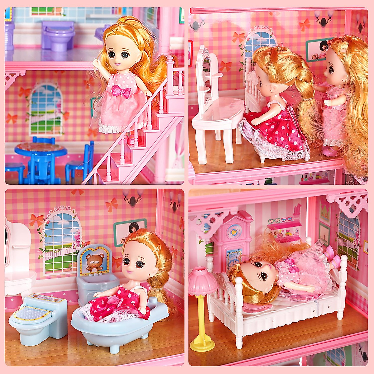 Huge Doll House Dollhouse with Light, Gift for Girls