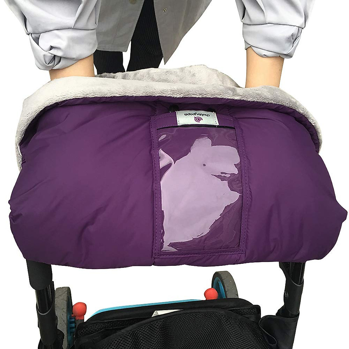 Stroller Hand Warm Muff Pram Gloves with 2 Stroller Hooks Winter Waterproof Anti-Freeze Fleece Baby Stroller Pushchair Warm Gloves Gift for Parents and Caregivers (Purple)