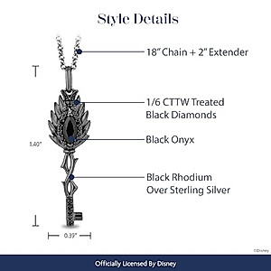 Jewelili Enchanted Disney Fine Jewelry Black Rhodium over Sterling Silver with 1/6 Cttw Diamond and Onyx Maleficent Pendant Necklace