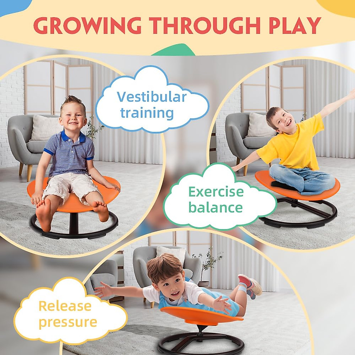 Spinning Chair for Autistic Kids, Sensory Spin Swivel Chair for Autism Children, Sit and Spin Seat, Toddler Toys Indoor/Outdoor, Gifts for Boys Girls Christmas