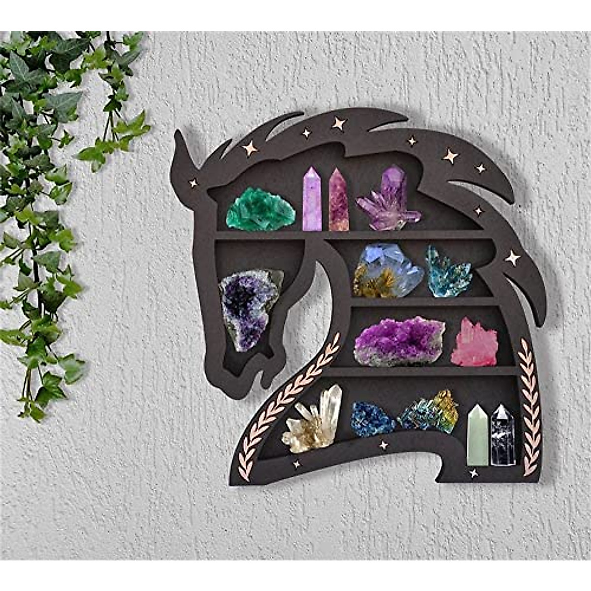 Crystal Shelf Display Crescent Moon Rack Witchy Crystal Holder for Stones Essential Oils Essentials Shelves Wall Decor Rustic Wooden Display Boho Meditation Home Decor (Model8 -Tree)