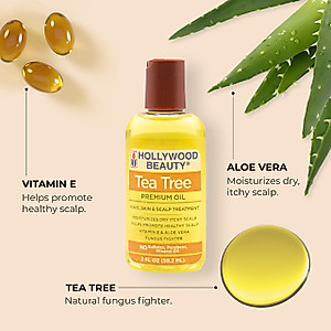Hollywood Beauty Tea Tree Oil for Hair, Scalp, and Skin, 2 fl oz - Moisturizes Dry, Itchy Scalp, Fungus Fighter, Blended with Vitamin E & Aloe