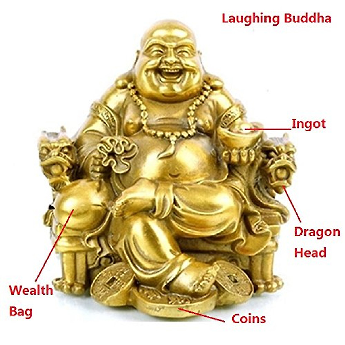 WEALTHCOMING Fengshui Decor Laughing Buddha Statue for Lucky & Happiness, God of Wealth Statue,Brass Buddhist Statues and Sculptures Home Decor Congratulatory Gifts (X-Large)