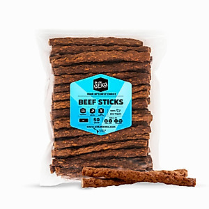 Sitka Farms Happy Tails Pack Crunchy Beef Sticks for Dogs 5 Inch (50 Pack) & Extra Large Bully Sticks 6 Inc (10 Pack) - All-Natural Dog Treats and Chews - for Small, Medium and Large Dogs