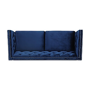 Christopher Knight Home Sunny Velvet 3 Seater Sofa, Midnight Blue, Dark Brown