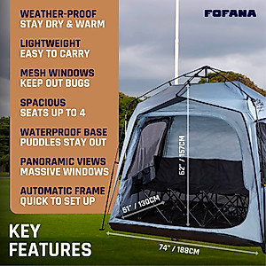 FOFANA All Pop Up Sports Pod - Weather Proof Pod - Largest Pop Up Sports Pods for Rain Wind Cold - Fits Family of 4 - Sports Tent Pop Up Shelter Bubble Tent Clear and Mesh Windows Pop Up Sports Tent