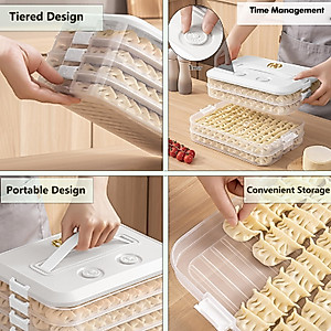 Rzmyencg Food Storage Containers with Lids,Cookie Storage Containers Airtight,Dumpling Storage Box,4-Layer Stackable Snack Container,Time Recoder