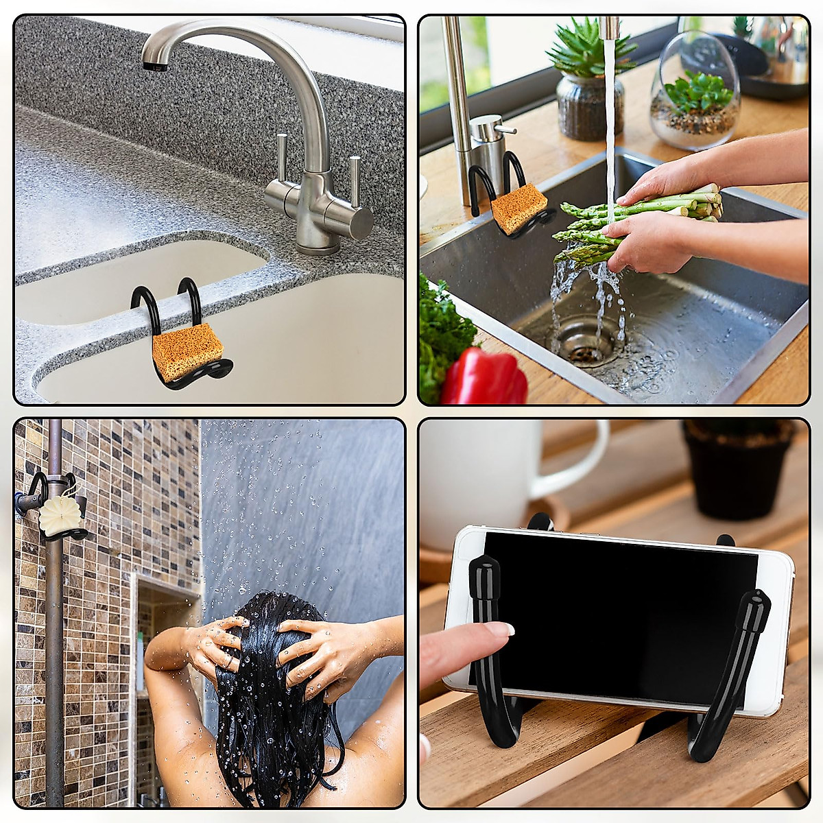 Tiangrid 2 Pcs Adjustable Sling Sponge Holder for Kitchen Sink Hanging Single Sided Sponge Holder Flexible Black Caddy Sink Organizer for Kitchen Accessory
