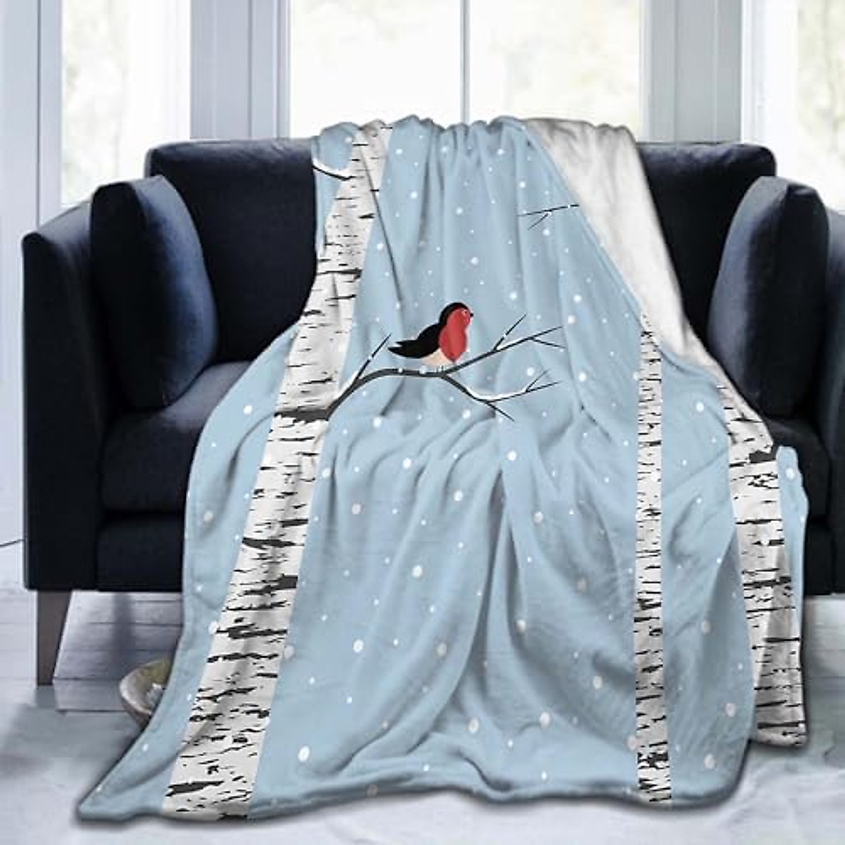 Throw Blanket 40x50 Inch,Birch Bird Red Tree Flannel Soft Cozy Fluffy Throw Blankets and Warm Throws for Adults in Couch Sofa Bed 50x40 Inch