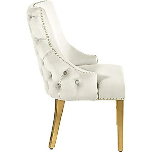 Meridian Furniture Collection Modern | Contemporary Velvet Upholstered Dining Chair with Tufted Back and Gold Sturdy Stainless Steel Legs, Set of 2, 24" W x 25.5" D x 37.5" H, Cream