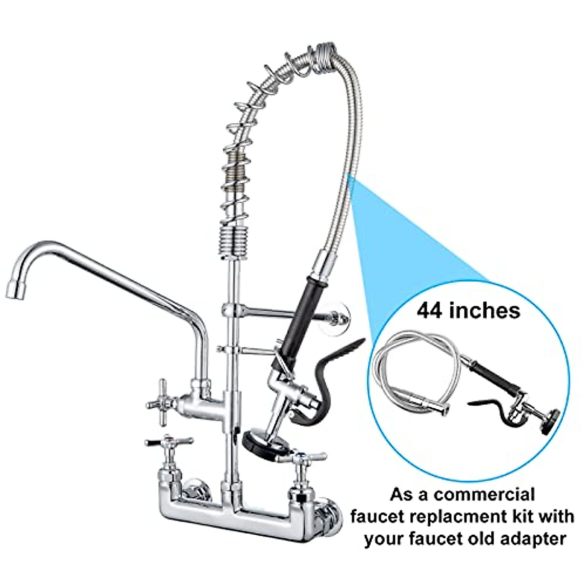 Launceter Spray Valve with 44 Inch Pre Rinse Hose,Pre Rinse Sprayer with Flexible Stainless Steel Hose for Commercial Kitchen Faucet, Black, 1 Set