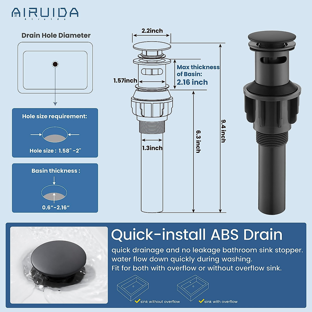 Airuida Vessel Sink Faucet, Matte Black Waterfall Spout Bathroom Faucet, Tall Single Handle One Hole Bowl Mixer Tap, Waterfall Spout Lavatory Vanity with Pop Up Drain