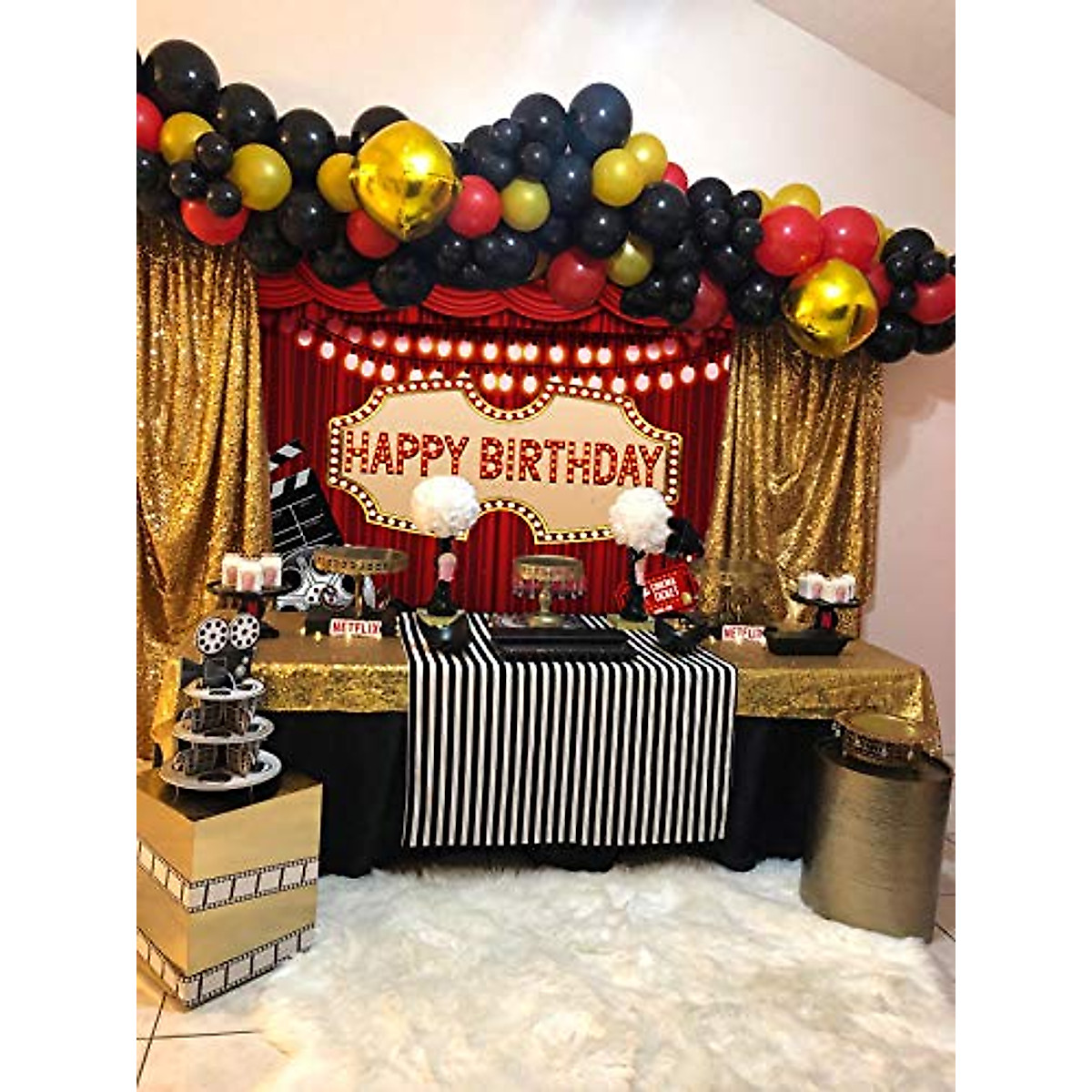 Movie Night Backdrop Red Carpet Movie Theme Birthday Party Background Children Star Movie Theme Party Photography Decoration Photo Shoot Props 7x5FT