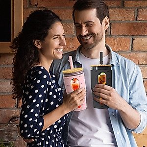 Tronco 32 oz Glass Tumbler with Straw and Lid - Reusable Drinking Glass Cup with Time Marker, Silicone Sleeve - Ideal for Boba, Smoothies, Tea and Iced Coffee Fits Cup Holder- BPA Free,Pink