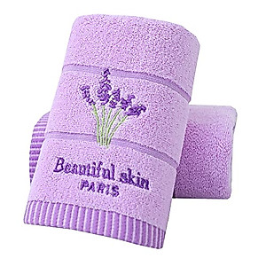 Pidada Hand Towels Set of 2 Lavender Floral Pattern 100% Cotton Soft Absorbent Decorative Towels for Bathroom 13.8 x 29.5 Inch (Purple)