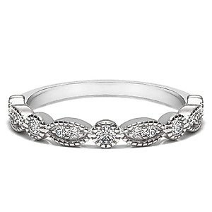 TwoBirch 18k White Gold Microplated Art Deco Floral Design Duo Bridal Ring Set Engagement Ring and Wedding Band with Cubic Zirconia (SET (2 RINGS), Size 7)