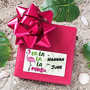 Pink Flamingo Christmas Gift Tags, Peel and Stick Christmas Gift Tags, 75 Count Beach Christmas Gift Wrap Tags
