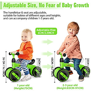 Peradix Baby Balance Bike for 1 2 Year Old, Toddler Bike 10-36 Months Riding Toys with Adjustable Seat and Handlebar, Train Baby from Standing to Running, 1st Birthday Gifts for Boys Girls(Green)