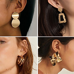 6 Pairs Gold Drop Dangle Earrings for Women Geometric Statement Earring Exaggerated Twisted Gold Earrings Set Jewelry for Women and Girls (6 Pairs Gold)