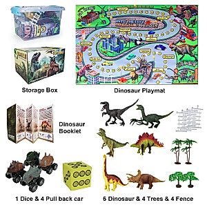 SHIRLIN Dinosaur Toy Figure w/ Activity 46''× 32'' Large Play Mat & Trees, Educational Realistic Dinosaur Playset Including Triceratops Velociraptor Gifts for Kids Boys & Girls