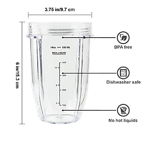 Blender Cups for Ninja Blender, 18OZ Cup with Sip & Seal Lids Compatible with 900w 1000w Nutri Ninja Blender Auto iQ series (2 Pack)