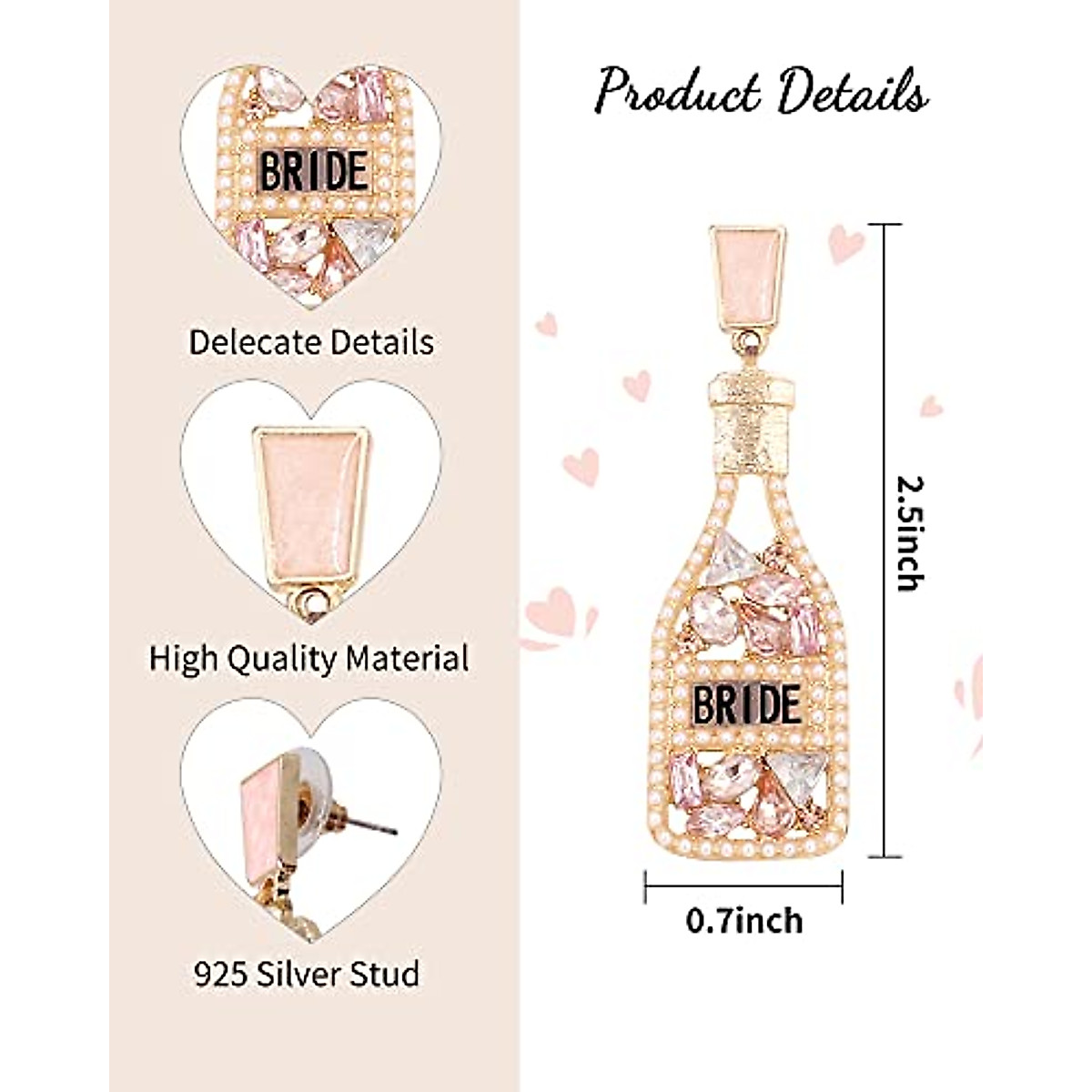 Bachelorette Earrings for Bride - With Delicate Beaded & Champagne Dangle Drop Earring For Woman Bachelorette Party Accessories Bridal Shower Gift for Bride to Be