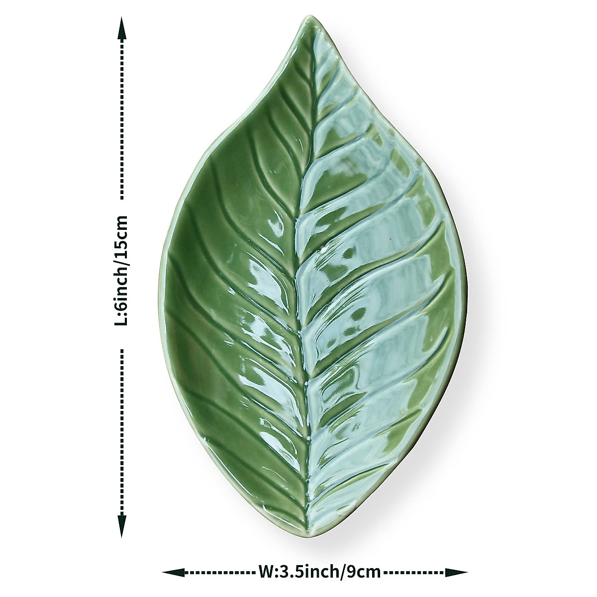 LZBALUYO Jewelry Dish Trinket Tray for Women, Ring Dish Holder, Unique Leaf Shape Ceramic Plate Cute Things Vanity Aesthetic Room Decor Mother's Day Birthday Christmas Warm House Gifts (Green)