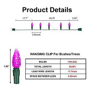 Joiedomi 150 LED Purple Faceted C6 Halloween String Lights 48.7FT Green Wire for Indoor Outdoor Holiday Décor Halloween Event Decoration, Tree, Eaves, Haunted House Theme Party