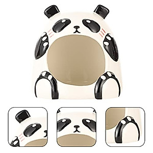 VILLCASE Small Animal Ceramic Critter Bath Hamster Hideout Pet House Panda Shape Hamster Hut Cave Summer Cool Chinchilla Nest Pet Habitat Cage for Dwarf Hamsters Gerbils