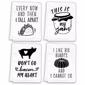 Miracu Funny Kitchen Towels Decorative Set of 4 - Flour Sack Dish Towels for Women, Fun Hand Towel, Tea Towels for Kitchen, Cute Mothers Day, House Warming Gift, Housewarming Gifts for New House Home