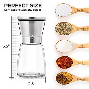 Pepper Grinder or Salt Shaker for Professional Chef - Best Spice Mill with Brushed Stainless Steel, Special Mark, Ceramic Blades and Adjustable Coarseness… (2.5'' x 5.5'')