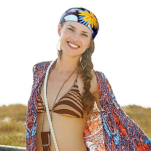 WILLBOND 8 Pieces African Headband Stretchy Boho Print Hairband Yoga Running Sports Workout Head Grip Band Elastic Turban Headwrap Head Cloth for Women Hair Accessories(Floral Pattern)