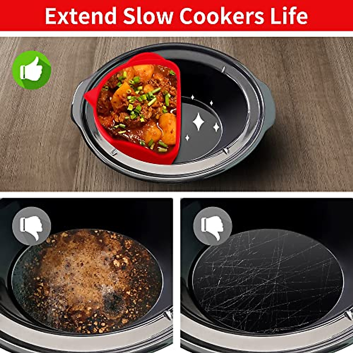 Silicone Slow Cooker Liners Divider Insert for Crockpot Resuable & Leakproof Food Grage Silicone Cooking Liner for 6-8QT Slow Cookers Kitchen Gadgats Kitchen Accessories Dishwasher Safe
