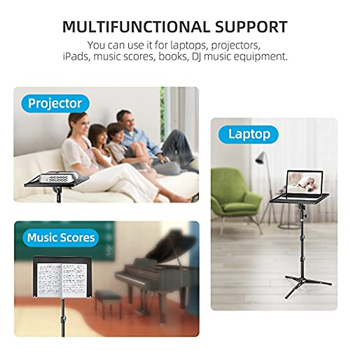 CODN Projector Stand, Foldable Projector Mount Laptop Tripod Adjustable Height 23'' to 43'', Universal Outdoor Laptop Floor Stand for Computer, Book, Music Notes, Sound Media, DJ Equipment