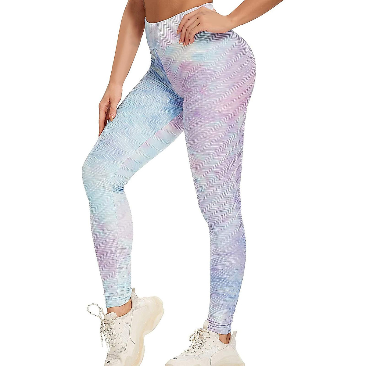 Bblulu Womens High Waist Ruched Butt Lifting Leggings Scrunch Textured Compression Yoga Pants Tie-Dyed Booty Workout Tights