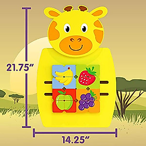 SPARK & WOW Giraffe Activity Wall Panel - 18m+ - Toddler Activity Center - Wall-Mounted Toy - Busy Board Decor for Bedrooms, Daycares and Play Areas