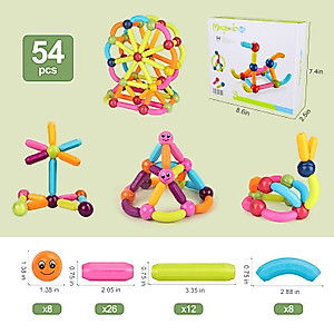 54 Pcs Magnetic Balls and Rods Set,Magnetic Building Sticks Blocks Toys,Magnet Educational Toys STEM Toys for Kids,Learning Magnetic Toys for Boys Girls Age 3 4 5 6 7 8+ Years Old Gifts