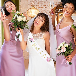 Diartpaint Floral Tea Bride To Be Bachelorette Sash, Flowers Teapot Bridal Shower Wedding Satin Sash Bride Decor Favors, Garden Tea Theme Engagement Party Decorations Supplies