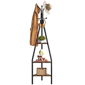Hoctieon 3-Tier Coat Rack Freestanding with Hooks, Industrial Coat Tree Freestanding, Mordern Coat Racks Free Standing with Shelf, Coat Rack with Storage for Clothes, Hats, Bags