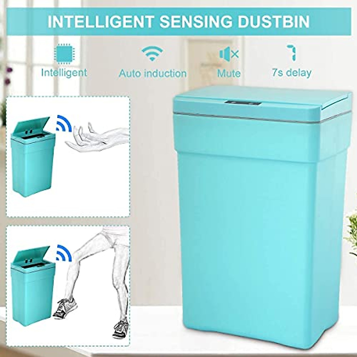 Kitchen Trash Can 2 Pack 13 Gallon Automatic Trash Cans Stainless Steel Trash Can Bathroom Touch Free Trash Can Anti-Fingerprint Trash Can for Bathroom, Powder Room, Bedroom,Blue