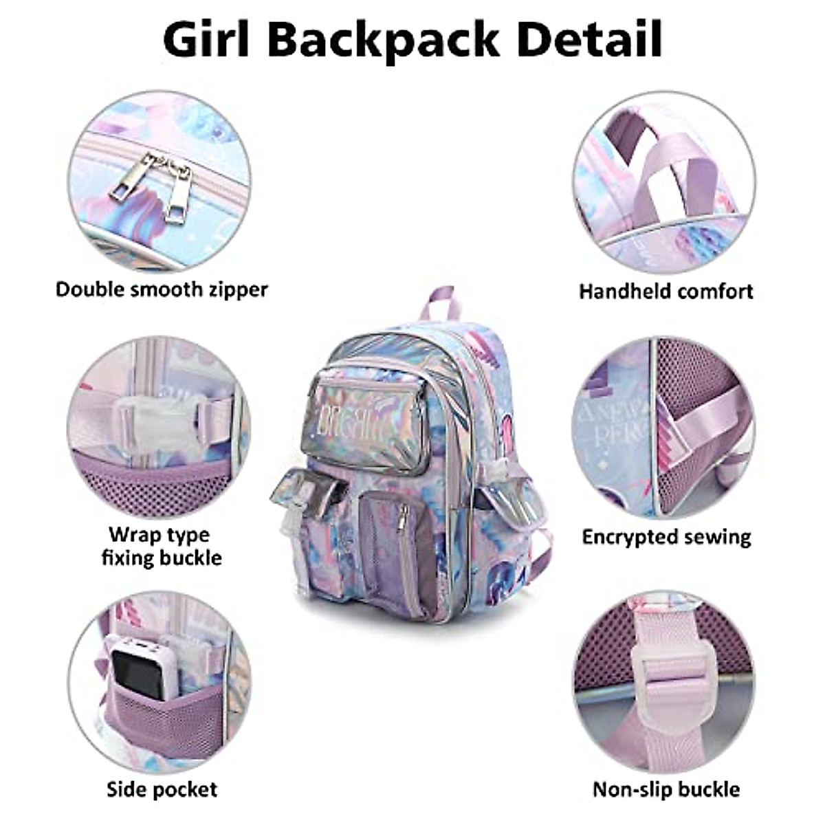 Robhomily 17 Inch Girls Backpack for Elementary School Multi Pocket Light Purple Backpack for Girls 8-10, Lightweight Kawaii Elementary School Backpack for Girls Waterproof
