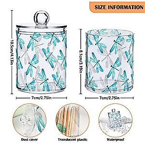 susiyo Blue Gray Dragonfly Pattern Plastic Jars with Lid Apothecary Jar for Cotton Balls Swabs Pads - 4 Pack