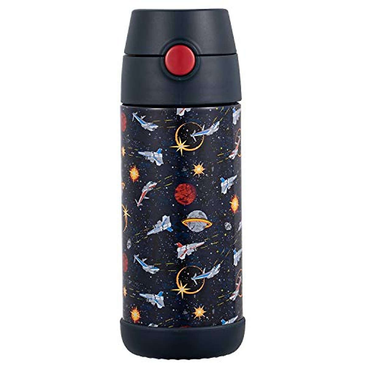 Snug Kids Water Bottle - insulated stainless steel thermos with straw (Girls/Boys) - Space Wars, 12oz