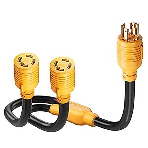 MECMO 4 Prong 30 Amp Generator Splitter Y Adapter NEMA L14-30P to 2x L14-30R, 10 AWG SJTW Generator Locking Power Cord Cable 3FT for Manual Transfer Switch, Portable Generators, Outages 125/250V 7500W