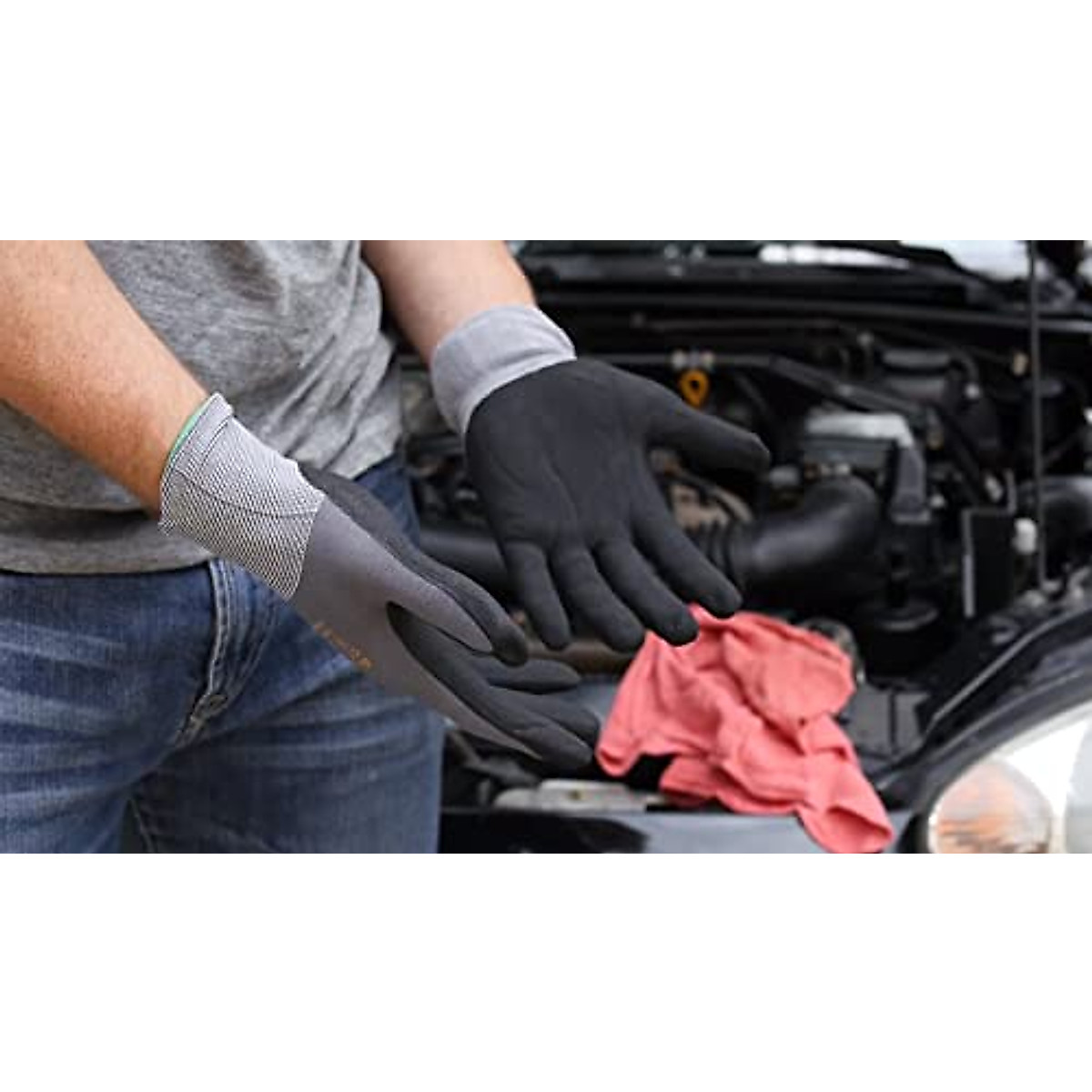 G & F Products 1529XL-DZ Knit Work Gloves, Textured Rubber Latex Coated For Construction, Black, XLarge,Gray