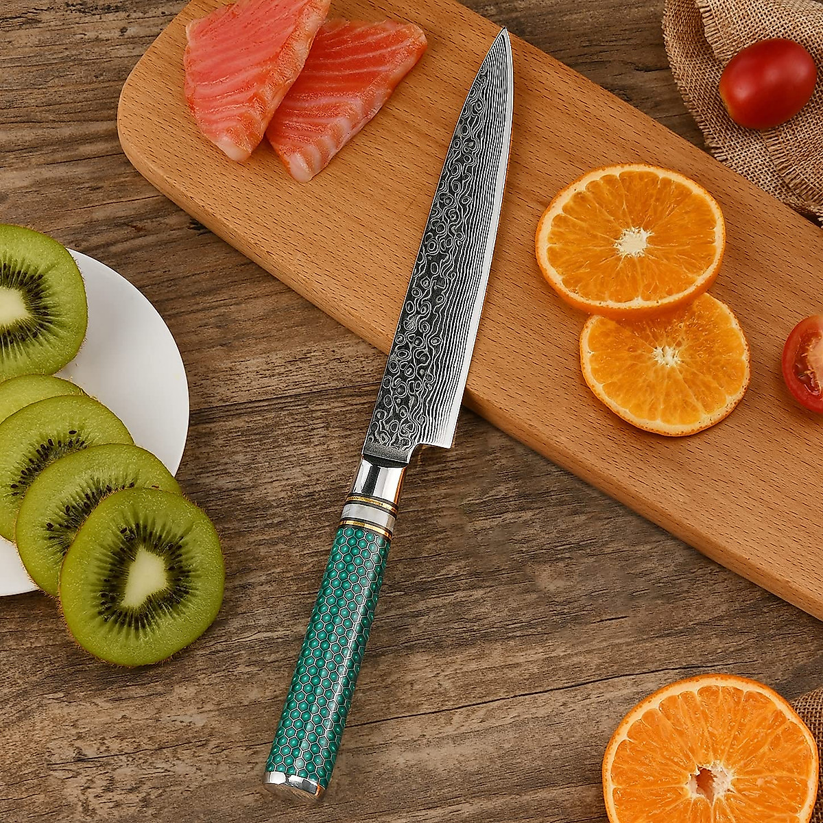 Utility Paring Knife 6 Inch Damascus Chefs Knife Utility Kitchen Knife Japanese VG10 Kitchen Paring Knives 67-Layer High Carbon Stainless Steel Knife Fruit Knife Christmas Gift