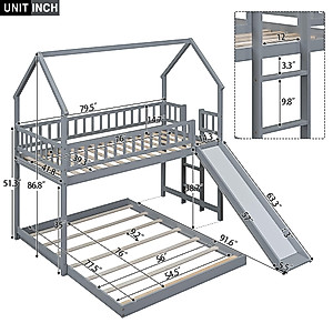 Merax Twin Over Full House Bunk Bed with Slide and Built-in Ladder