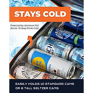 Quick 10 Insulated Carrying Case Cooler Bag for Beers, Wine and Beach - Open Flap to Quick Access 10 Cans - Includes Large Below Zero Gel ICE Pack Cools for 24 Hours - Perfect for Drinks, Beverages