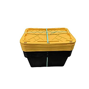 MonsterRAX 27 Gallon Storage Bins - Stackable, Lockable, Yellow Lids, Black Bin, 5-pack